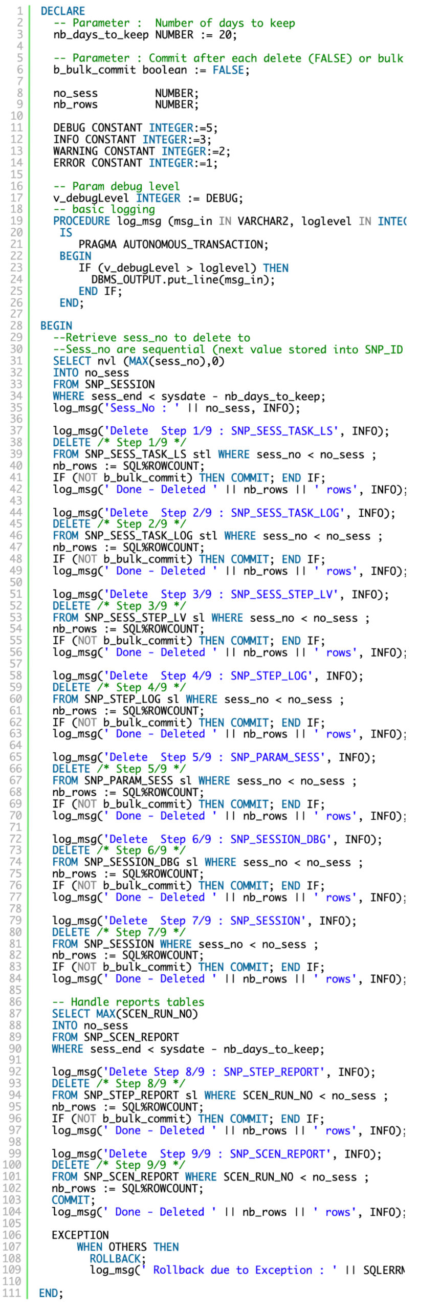 Purge ODI Logs through Database – AKABI